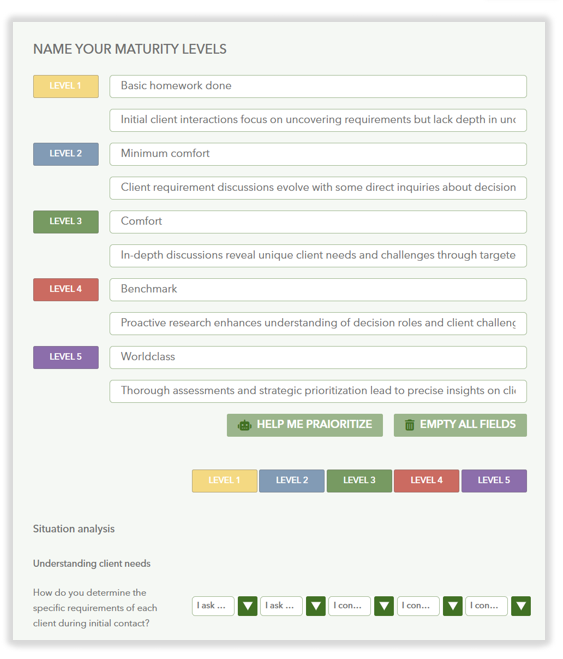 Setting an improvement target: maturity levels – PRAIORITIZE Help